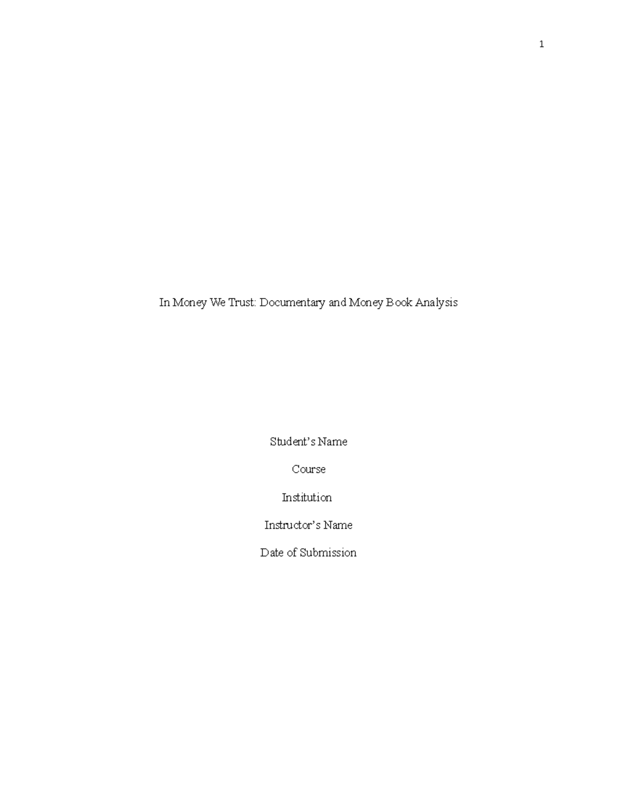 Analysis of "In Money We Trust": Documentary & Money Book Insights ...