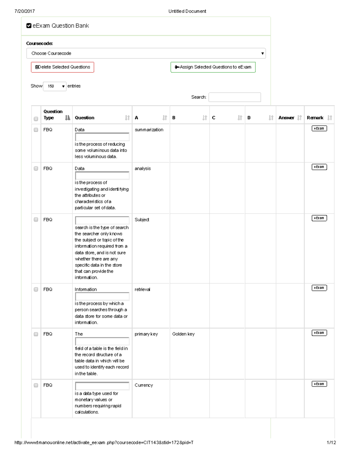 CIT143 E-exam Past Questions & Answers: Data Management Concepts - Studocu