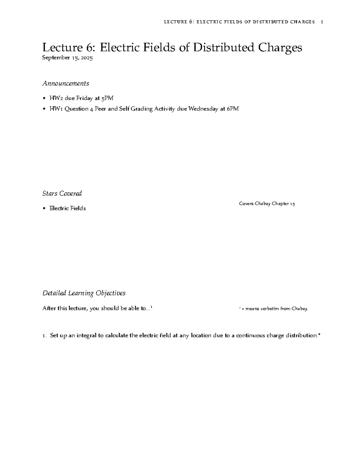 Lecture 06: Electric Fields of Distributed Charges Overview - Studocu