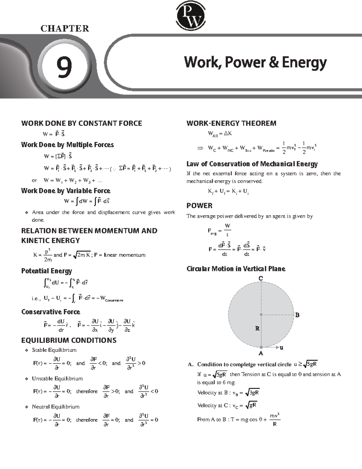 CHAPTER 9: Work, Power & Energy Short Notes (NEET XI) - Studocu