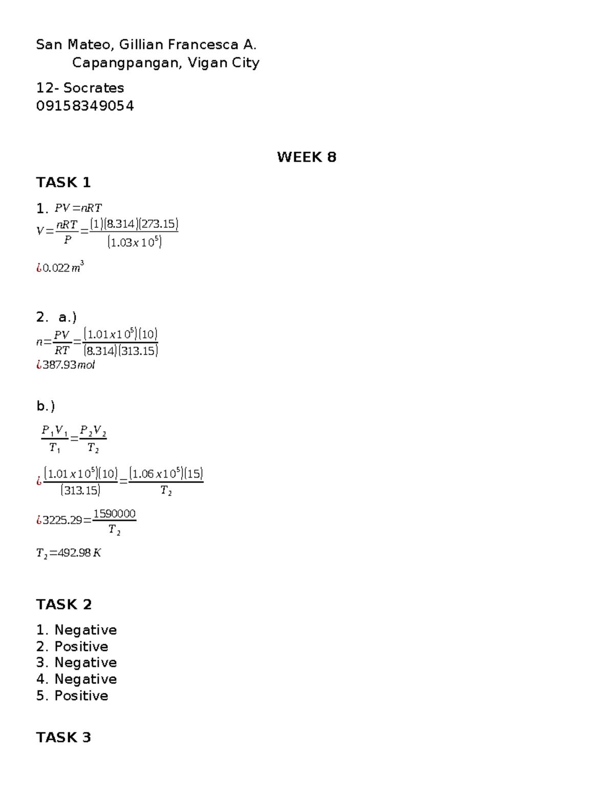San Mateo PHYS 09158349054 Week 8 Task Summary and Solutions - Studocu