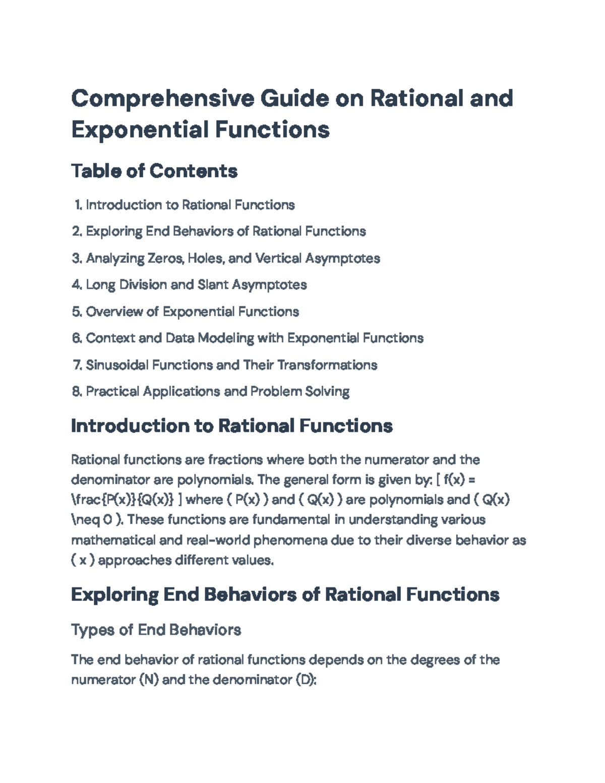 Comprehensive Guide on Rational, Exponential, and Sinusoidal Functions ...