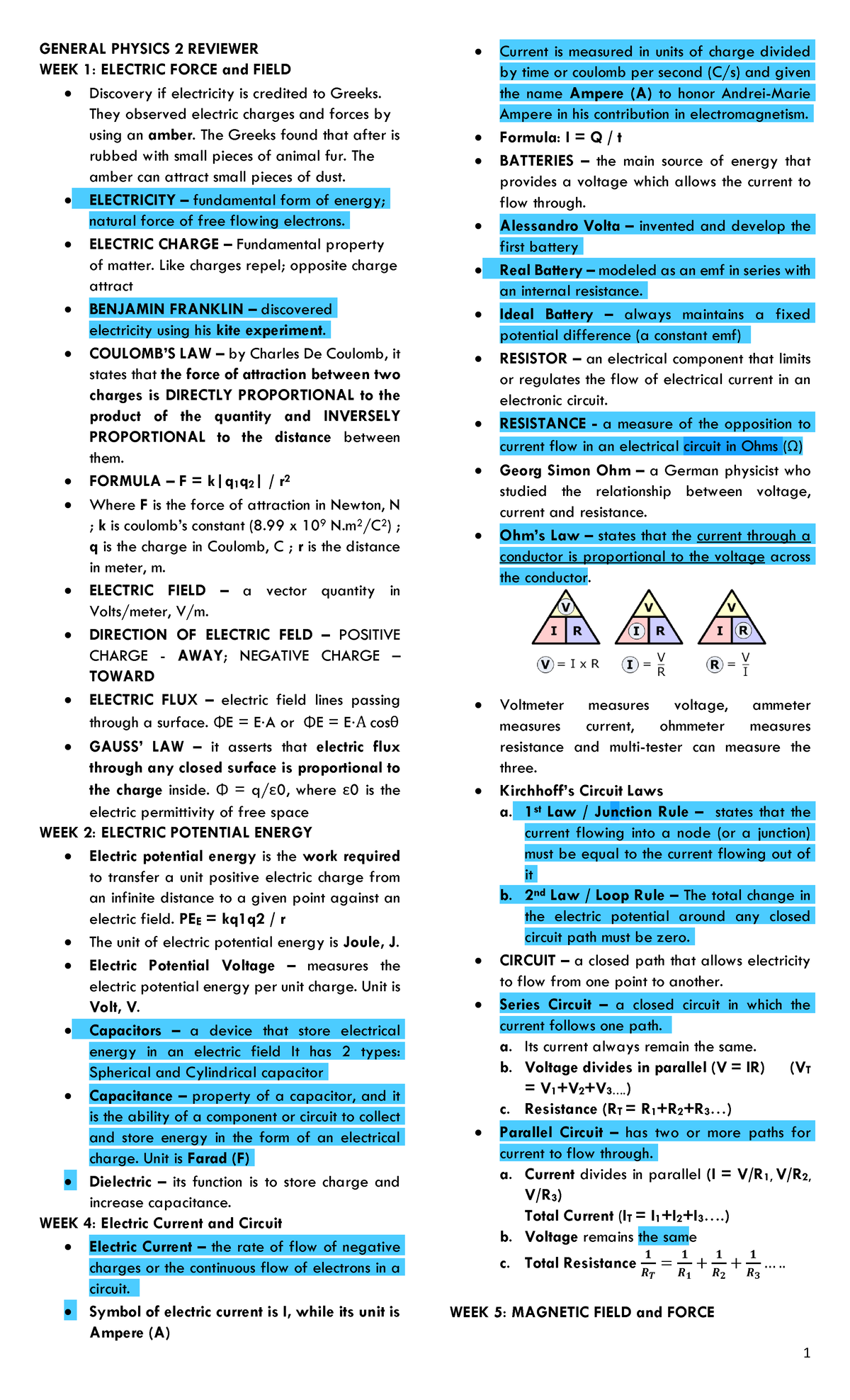 General- Physics-2- Reviewer - 1 GENERAL PHYSICS 2 REVIEWER WEEK 1 ...