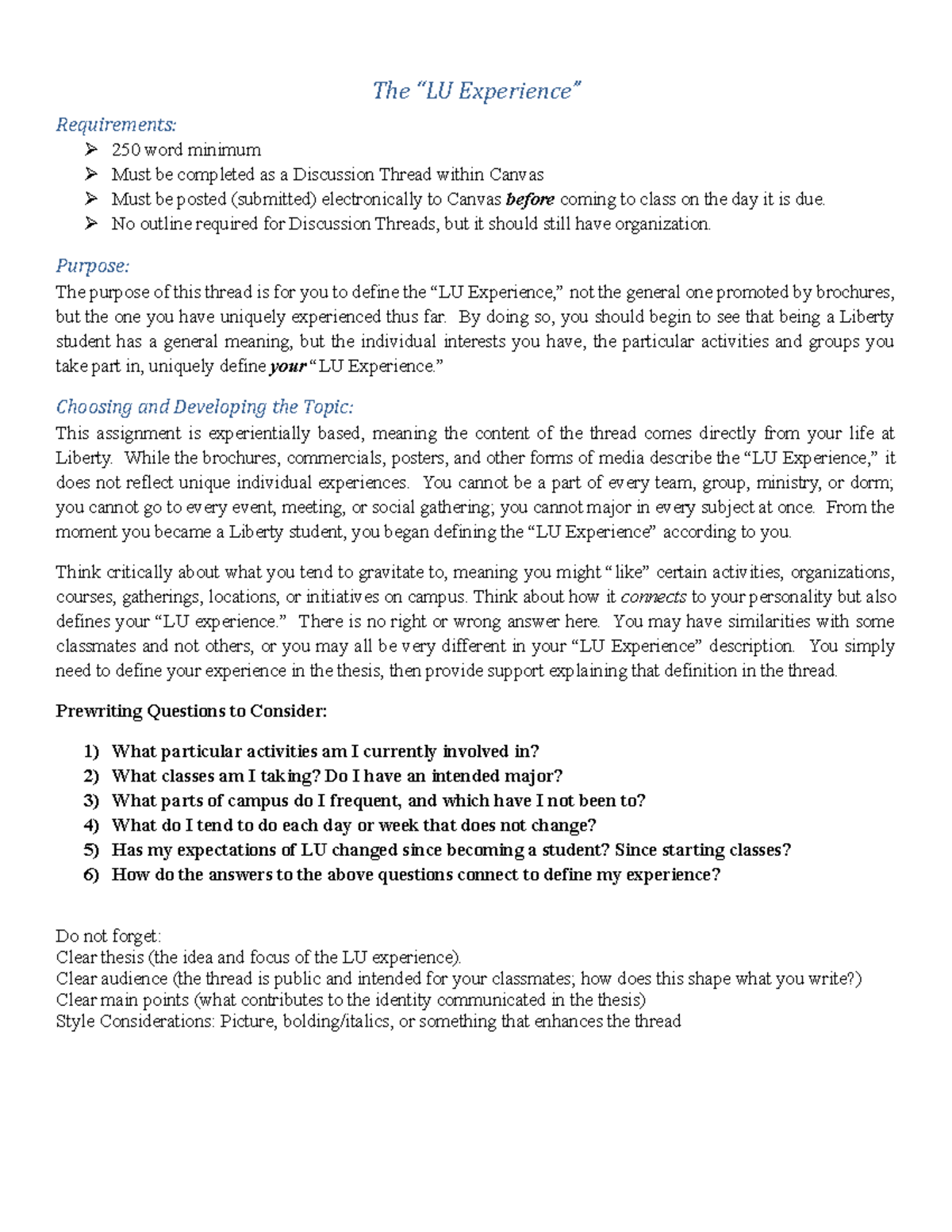 The LU Experience Discussion Thread Instructions - The “LU Experience ...