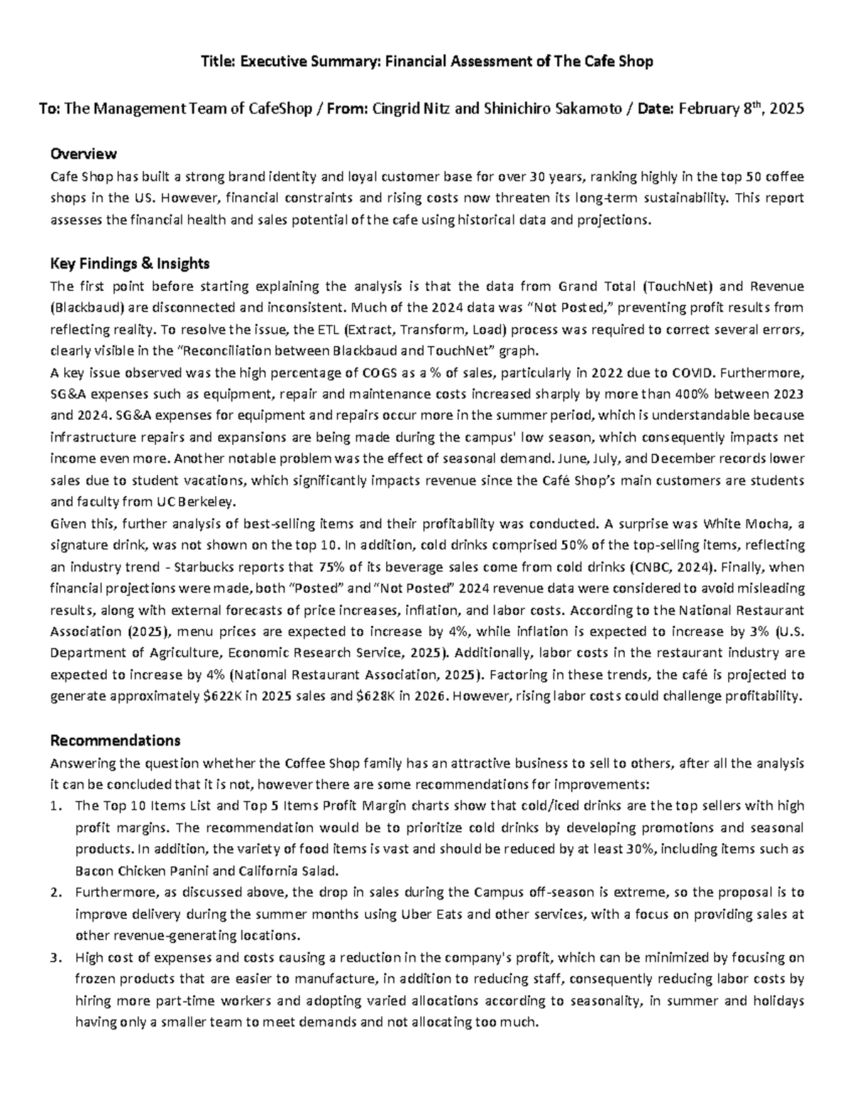 Executive Summary - Cingrid Nitz and Shinichiro Sakamoto MBA2 - Title ...