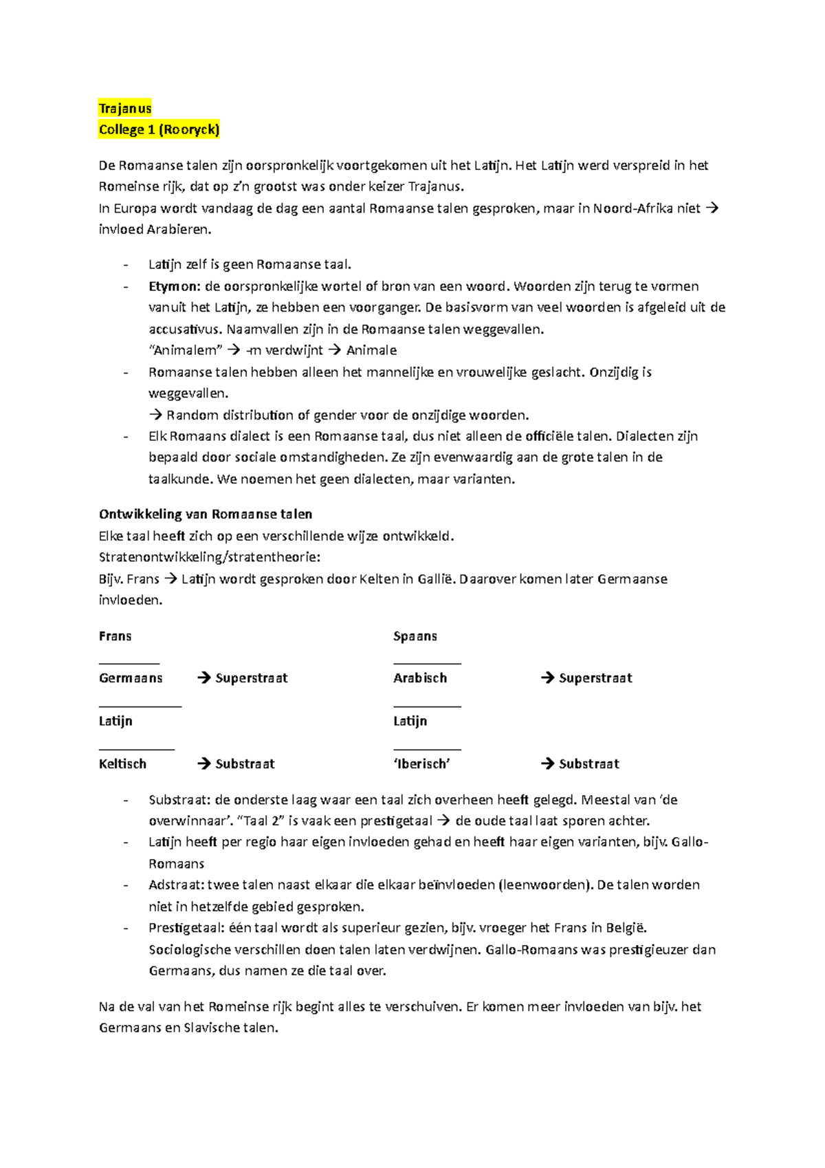 Trajanus College Notities: Romaanse Talen en Taalontwikkeling - Studeersnel