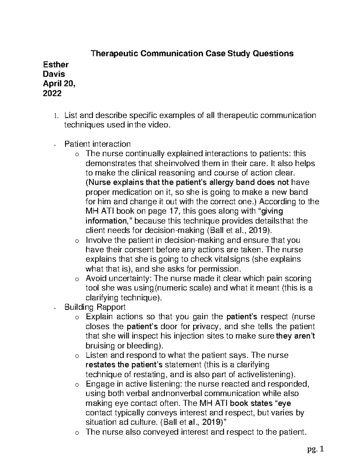 Therapeutic Communication Techniques in Nursing Case Study Analysis ...