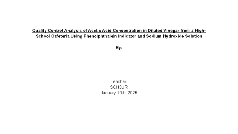 Vinegar Titration Lab Analysis: Acetic Acid Concentration in SCH3U ...