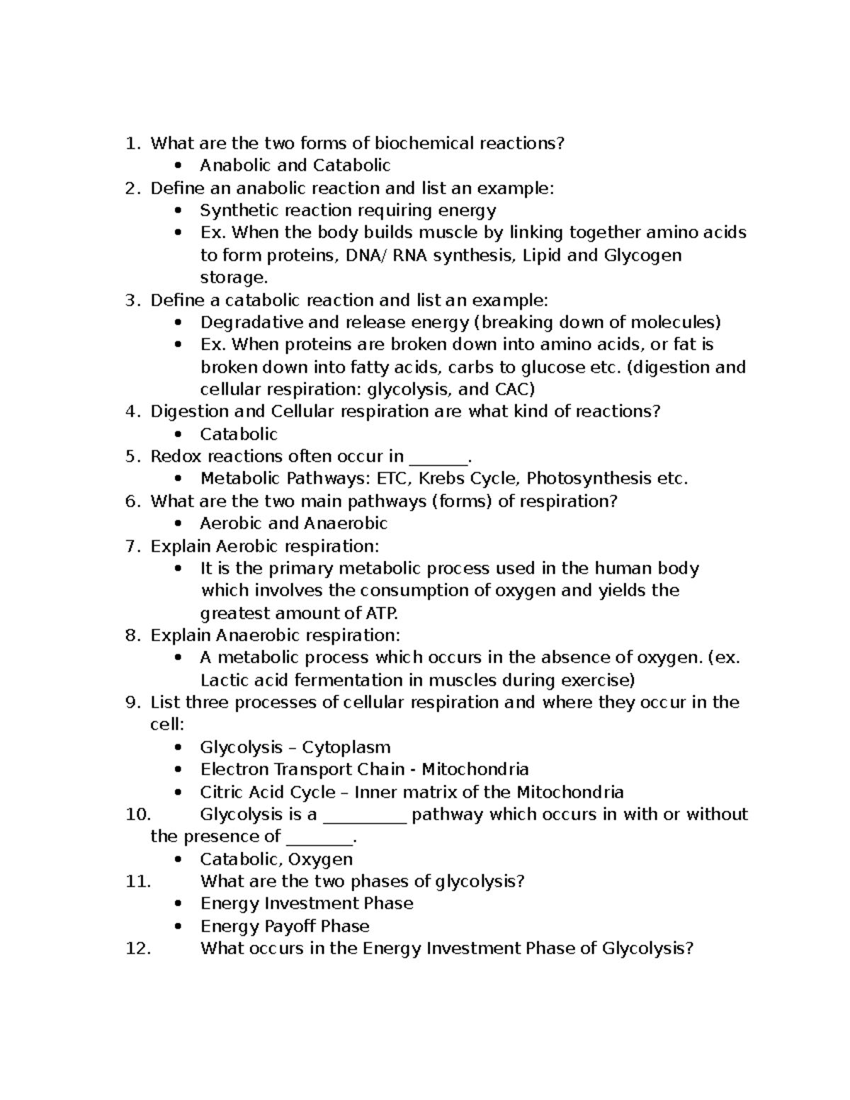 Bio101 Test Guide: Biochemical Reactions & Cellular Respiration - Studocu