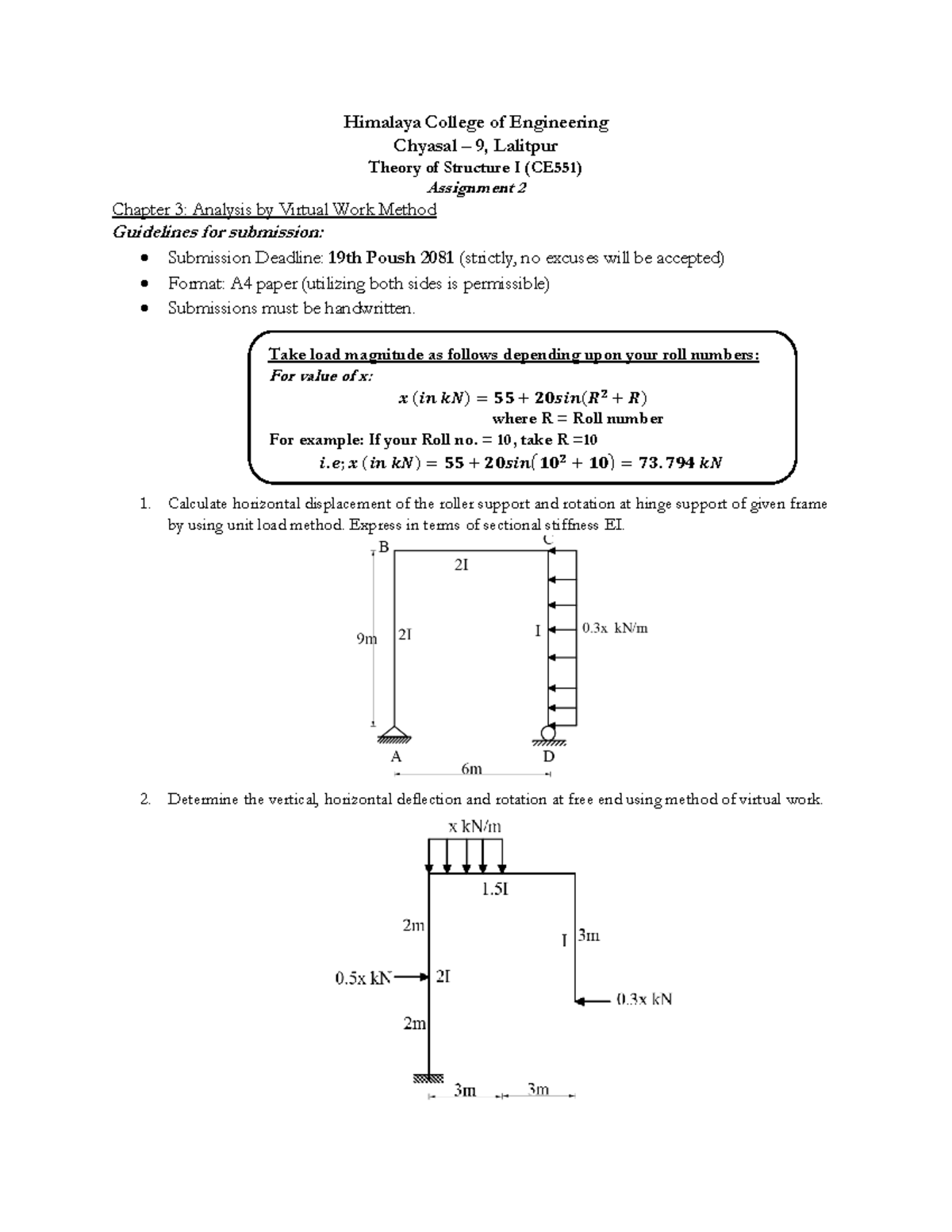 CE551 Theory of Structures I Assignment 2: Virtual Work Method - Studocu