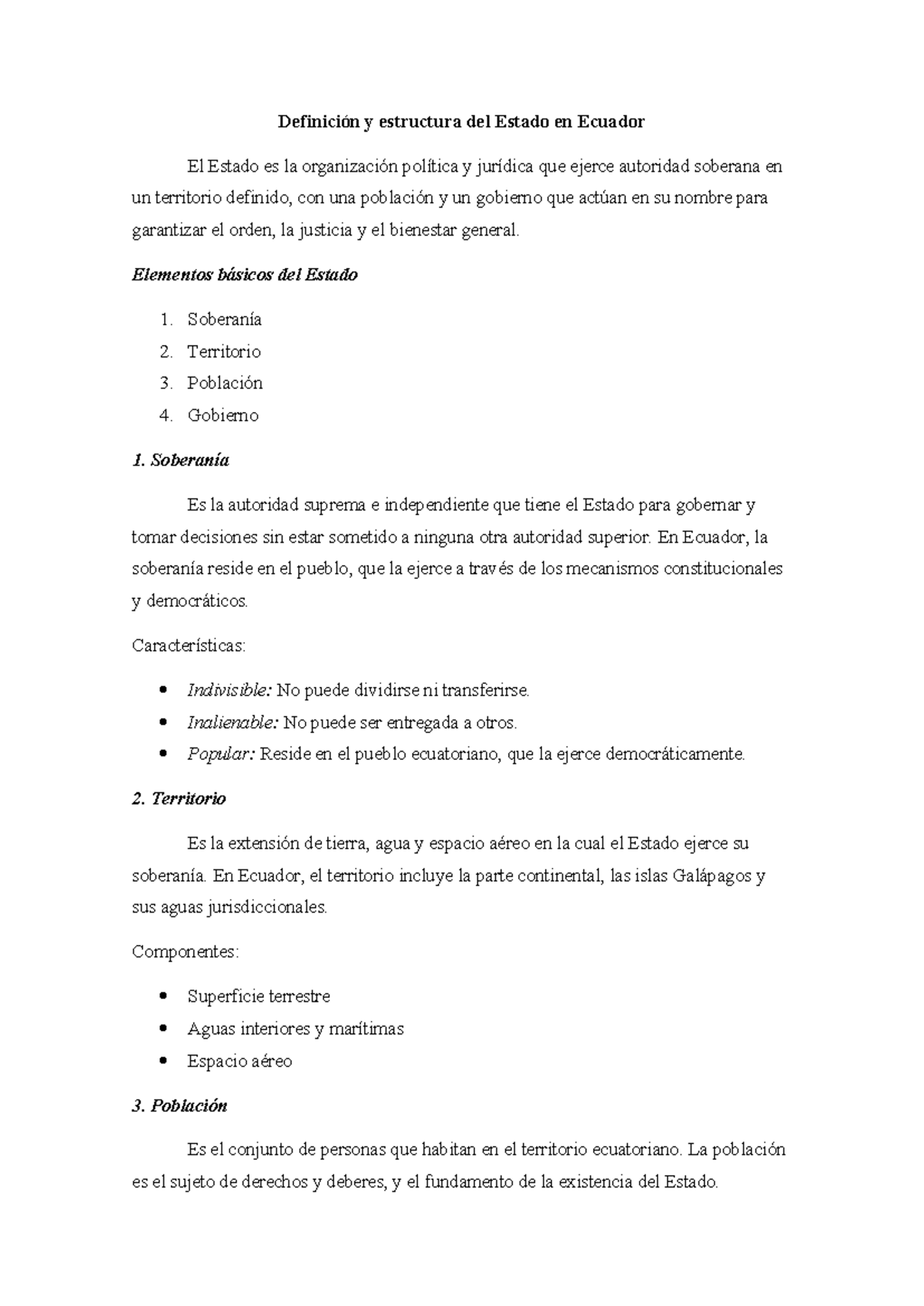 Definición y Estructura del Estado en Ecuador: Elementos Clave - Studocu