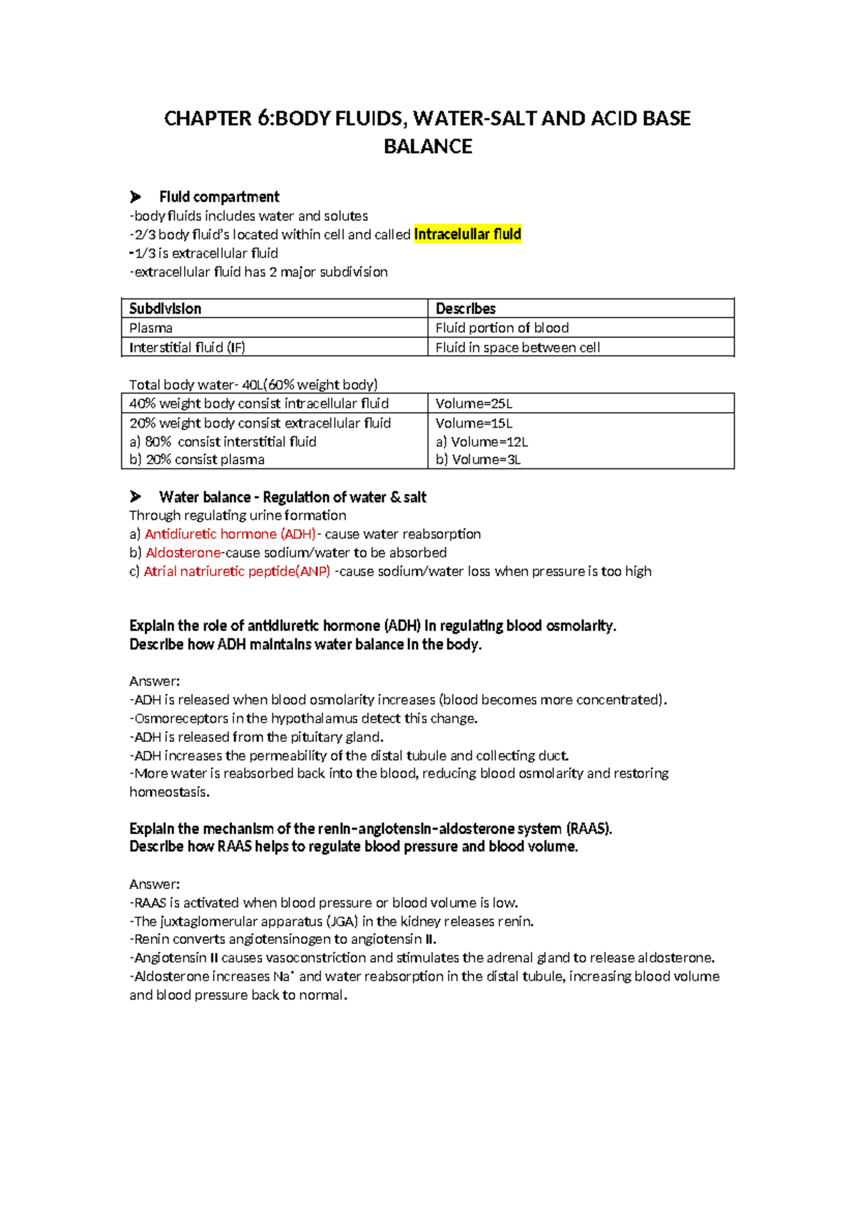 Chapter 6: Body Fluids & Acid-Base Balance Notes - Studocu