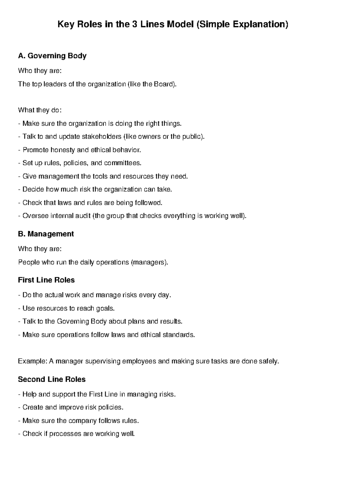 3 Lines Model Notes - Key Roles Explained - Studocu