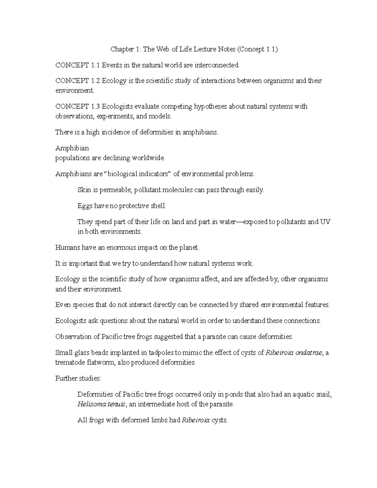 Chapter 1 - The Web of Life Lecture Notes (Concept 1.1) in Ecology ...