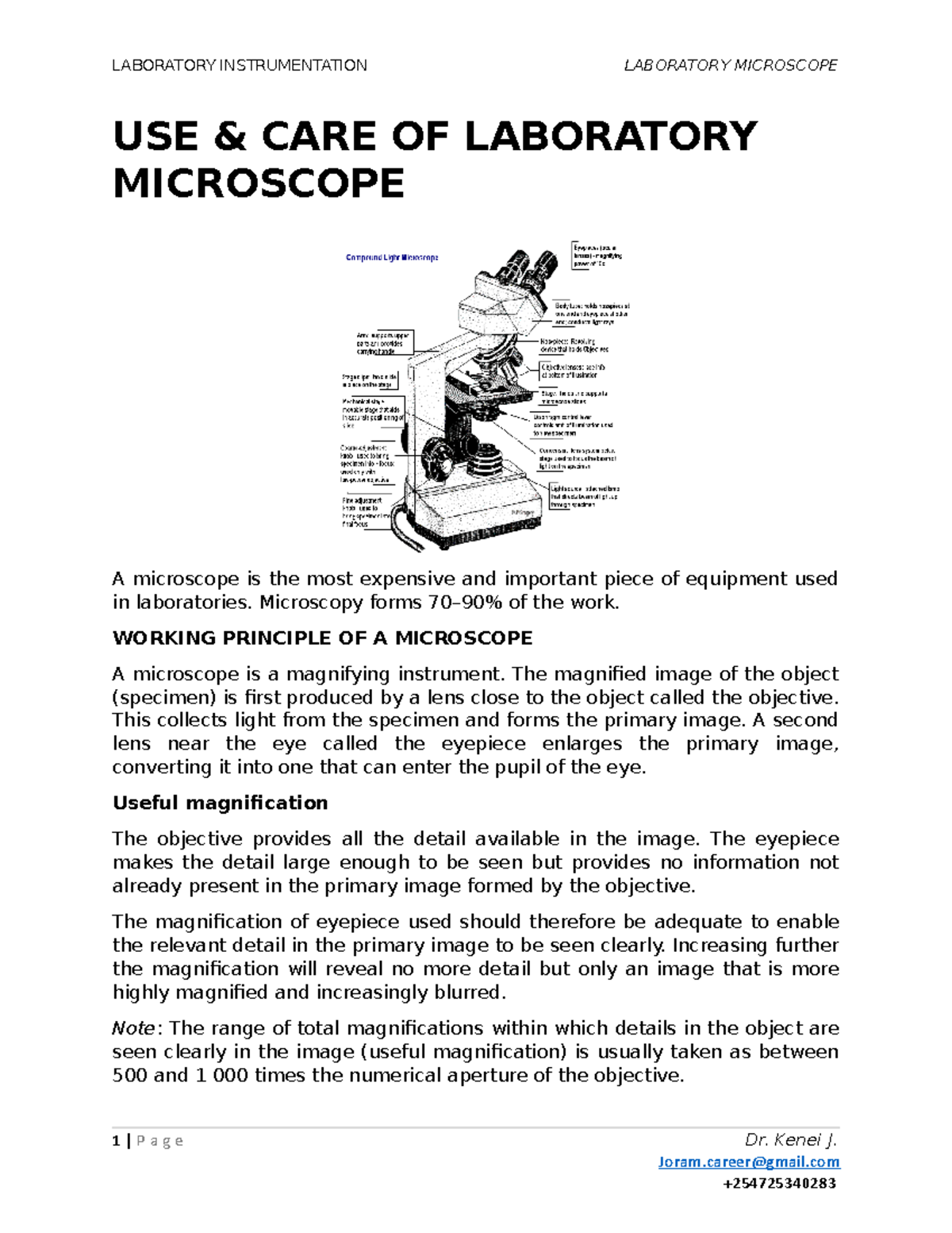 USE & CARE OF LABORATORY MICROSCOPE: A Comprehensive Guide - Studocu