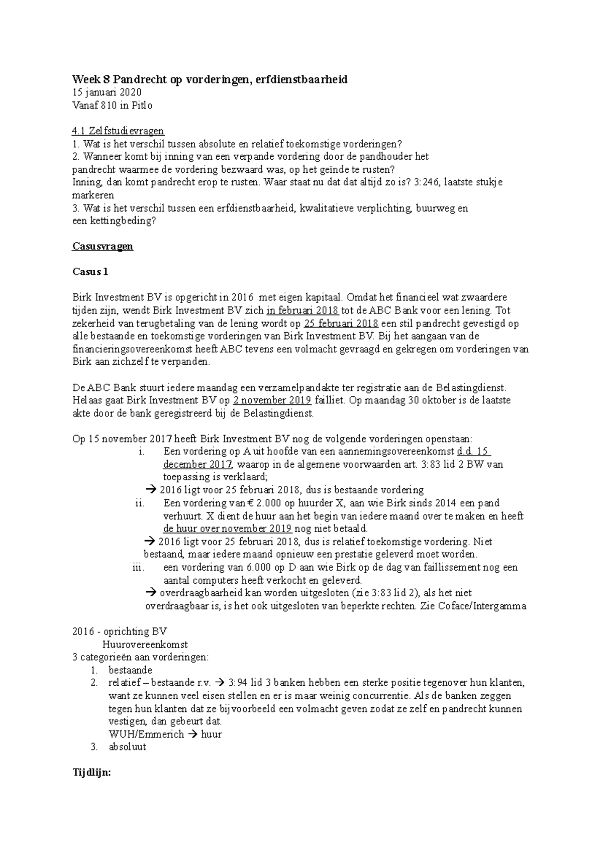 Week 8 Lesnotities: Pandrecht op Vorderingen en Erfdienstbaarheid ...