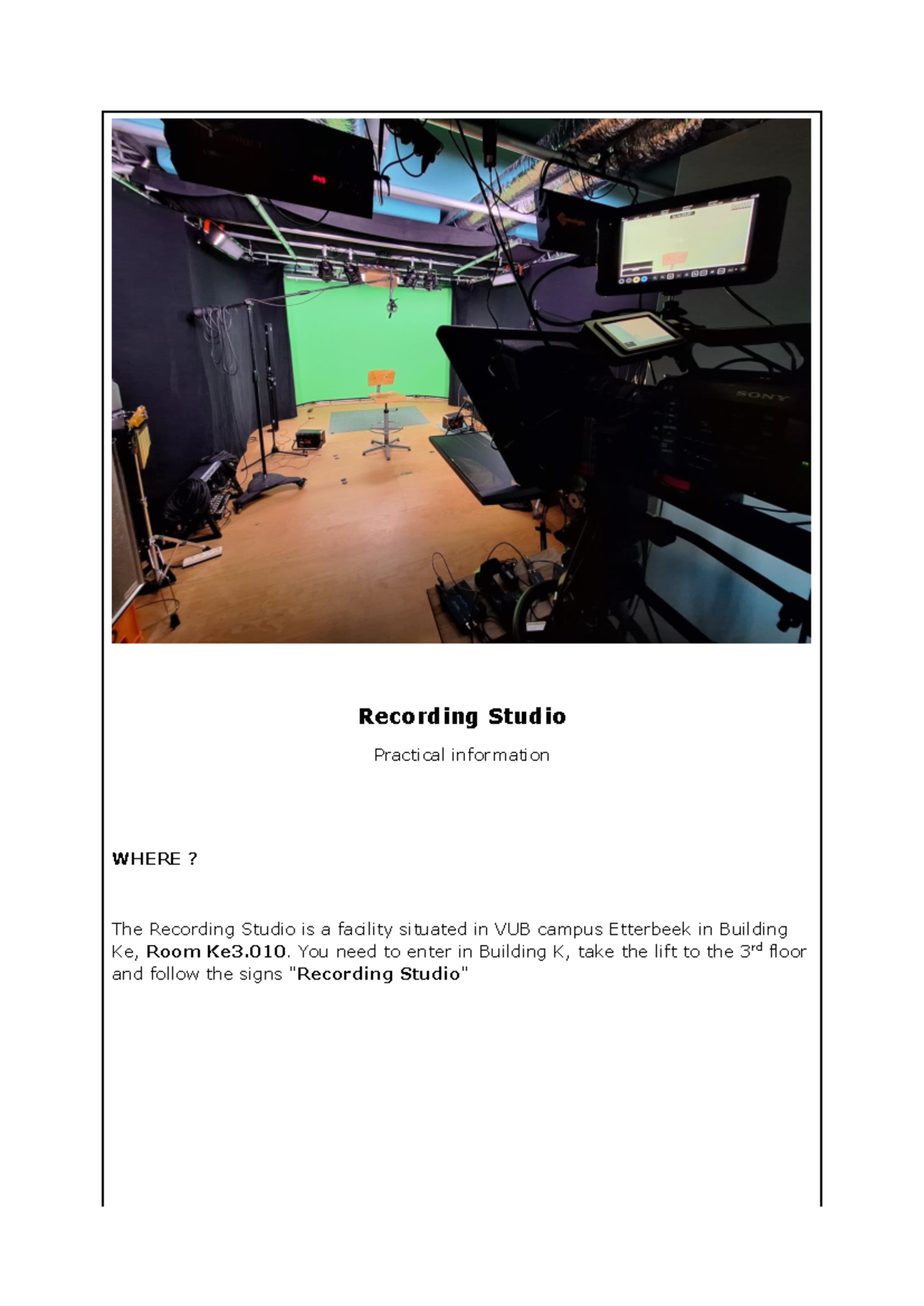 Recording Studio Practical Info - VUB Campus Ke3.010 - Studocu