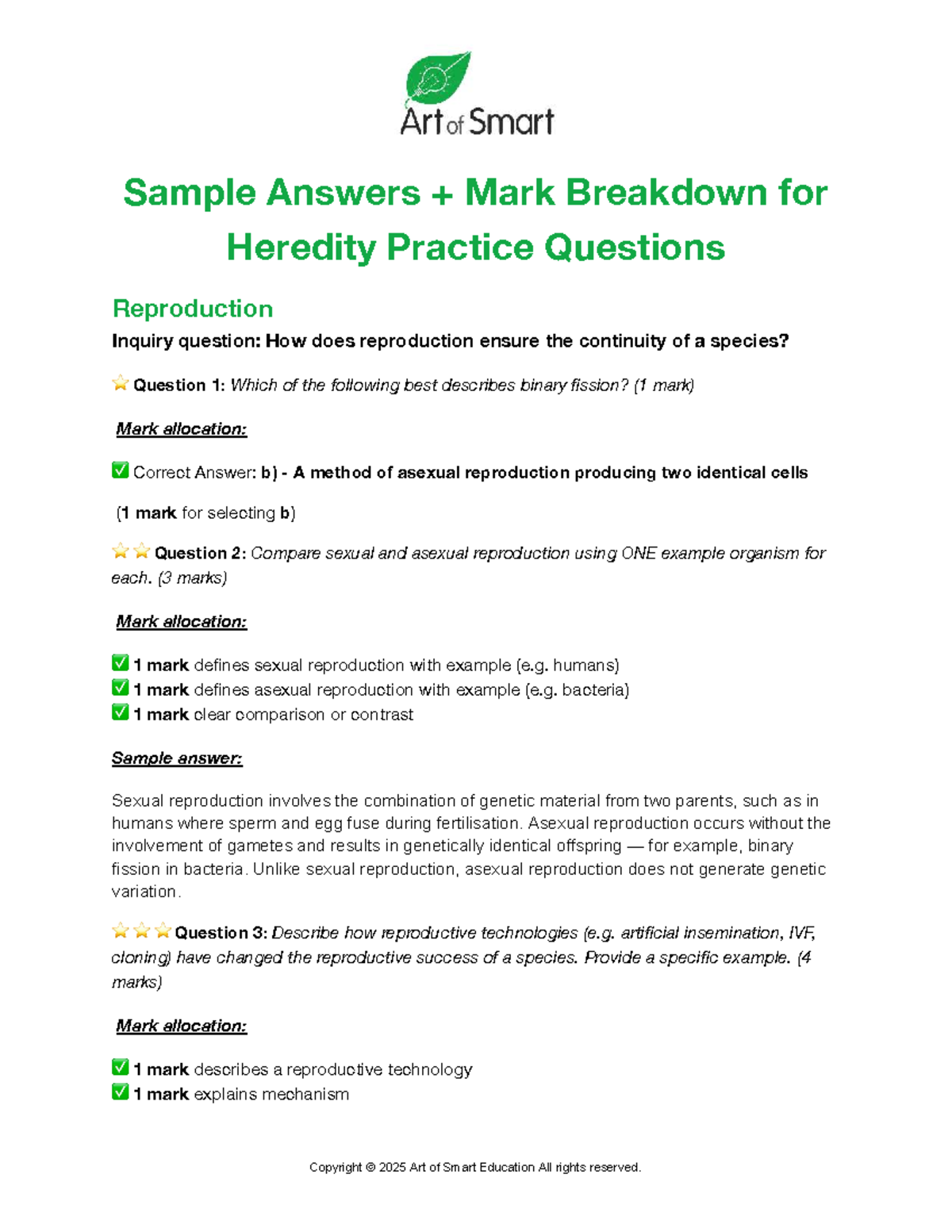 Biology Module 5: Sample Answers & Mark Breakdown for Practice ...