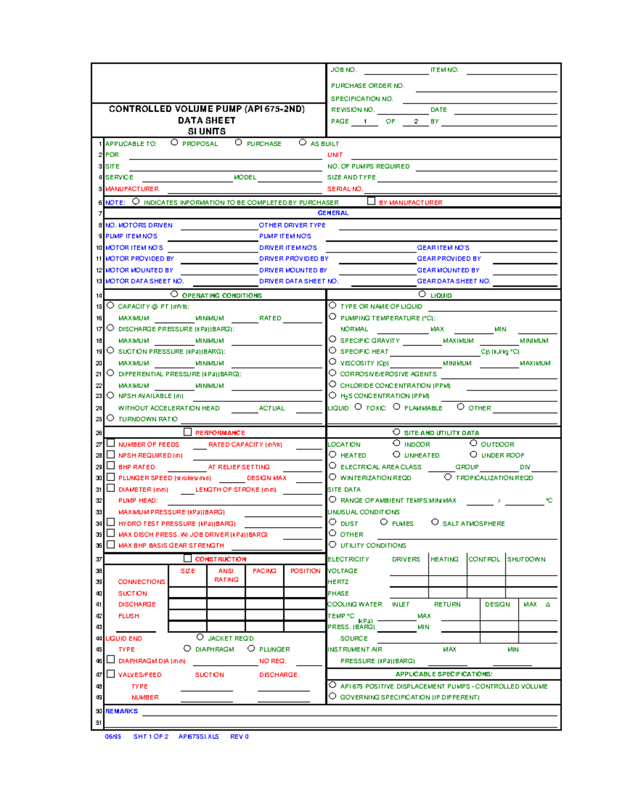 API 675 Controlled Volume Pump Data Sheet SI - Revision 0 - Studocu