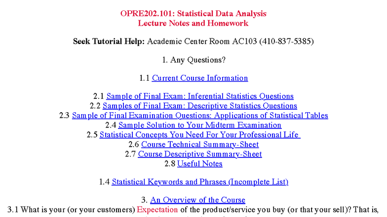 OPRE202.101: Statistical Data Analysis Lecture Notes & Exam Prep - Studocu