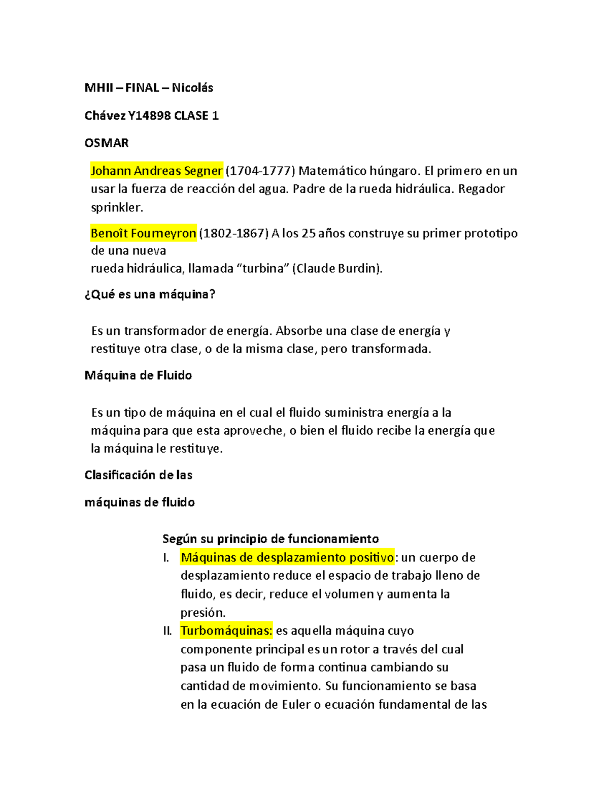 MHII - Resumen Final de Clases sobre Máquinas Hidráulicas 1r Parcial ...