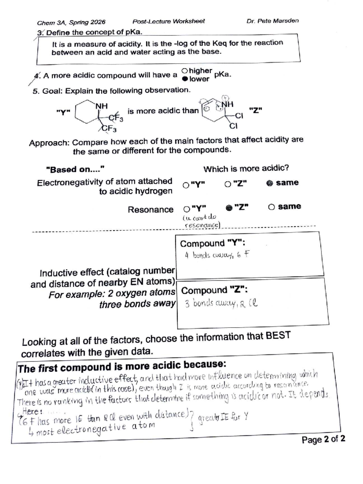 Worksheet 3A: pKa and Acidity Factors - Chem 3A, Spring 2026 - Studocu