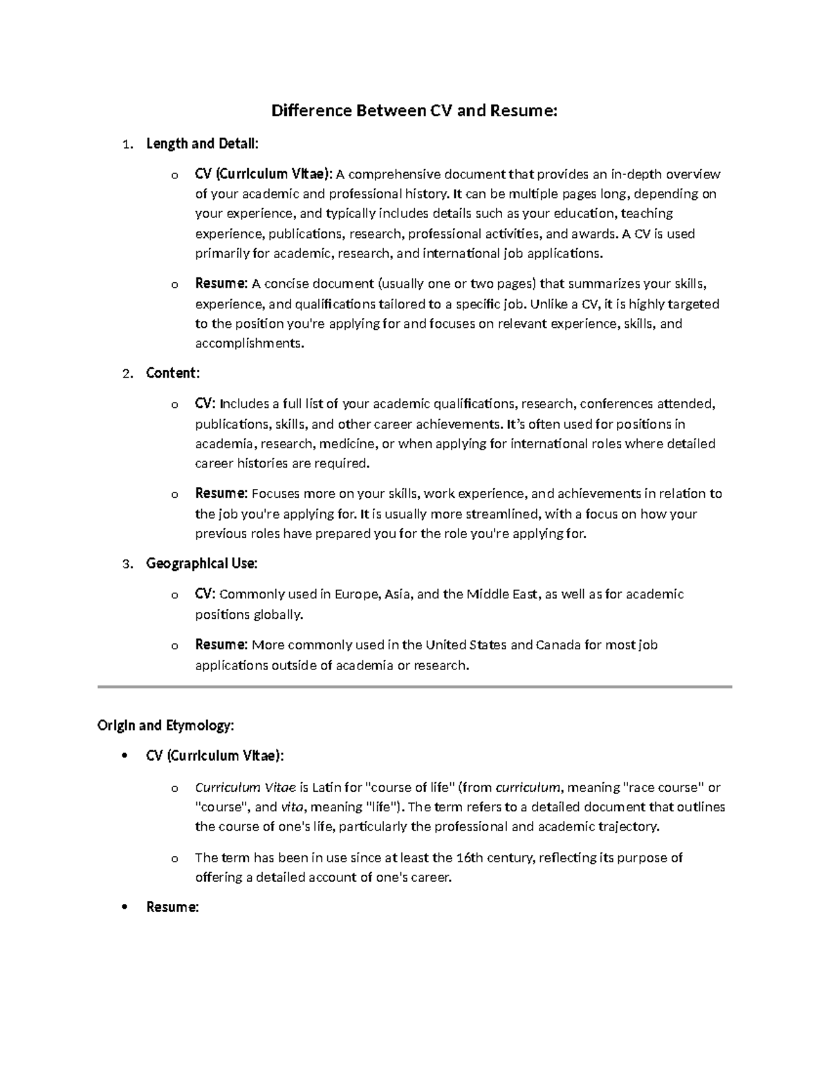 Difference Between CV and Resume: Key Distinctions and Uses - Studocu