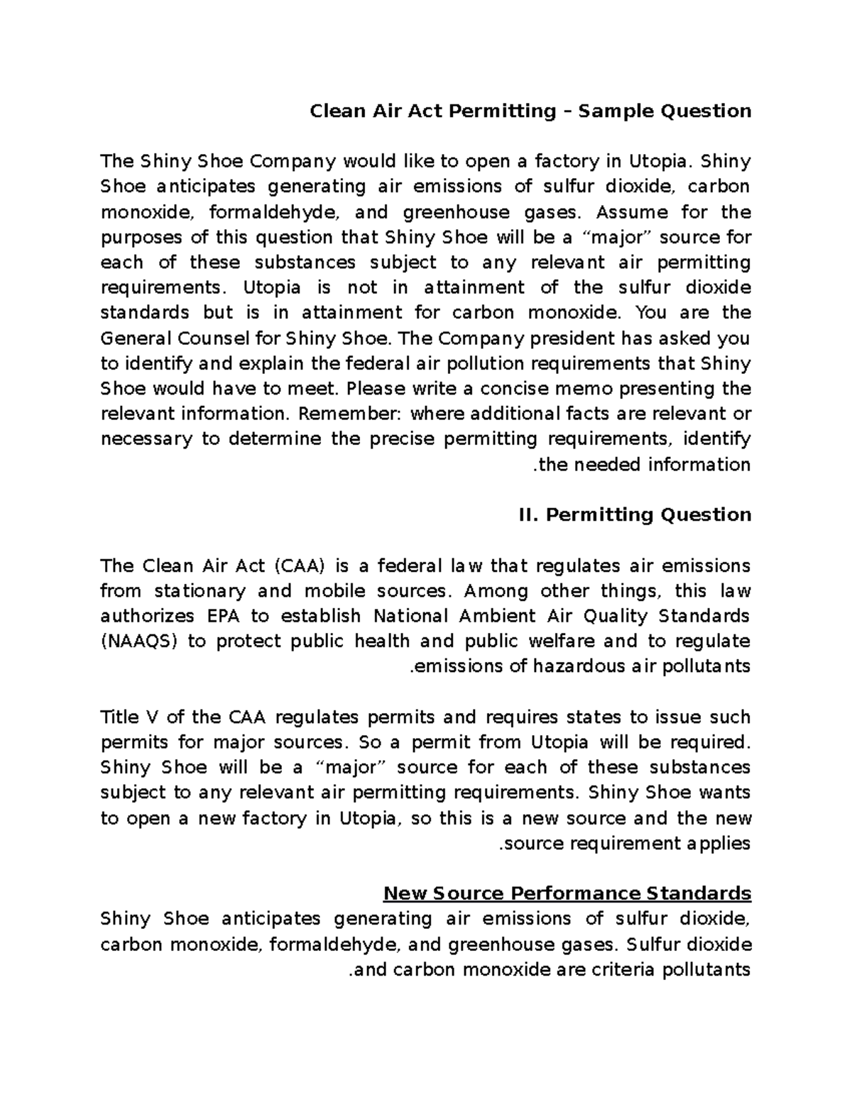 CAA Permitting sample question - Clean Air Act Permitting – Sample ...