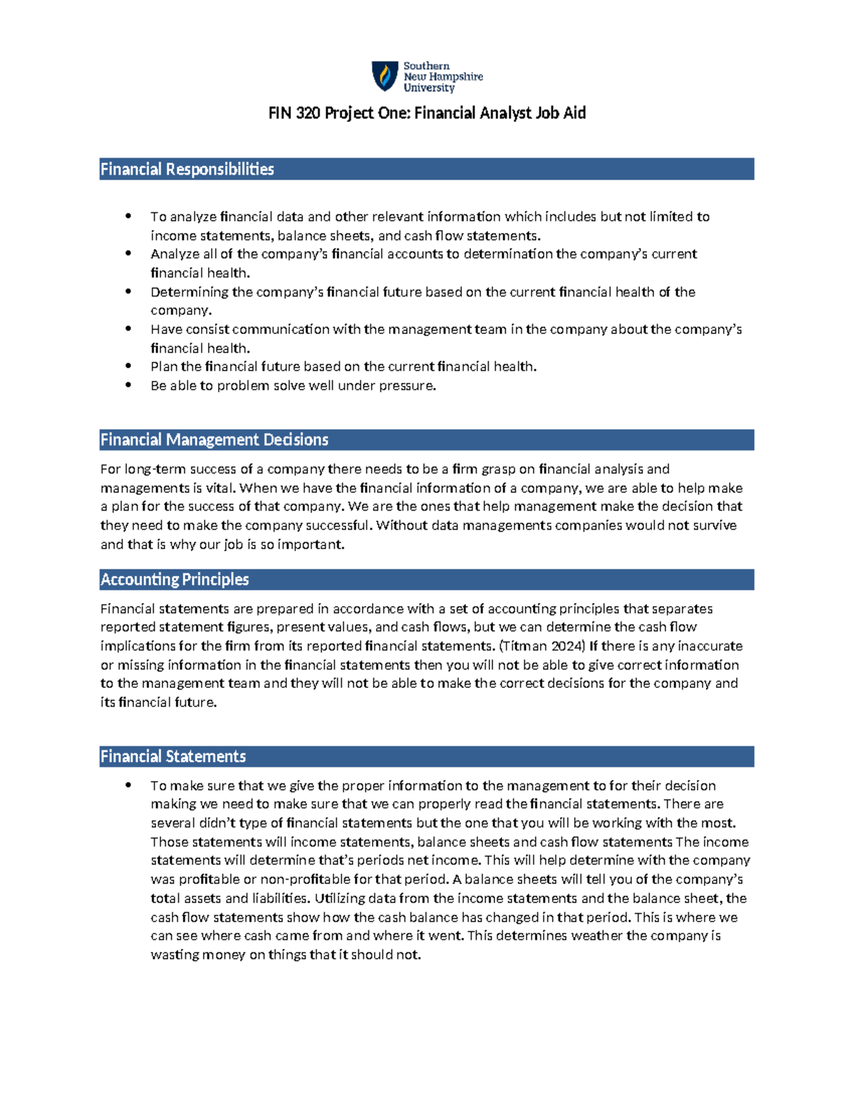 FIN 320 Project One: Comprehensive Financial Analyst Guide - Studocu