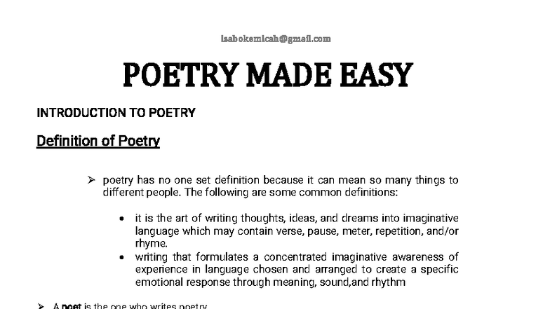 Poetry MADE EASY: An Introduction to Poetry (KAS NEB, ICT) - Studocu