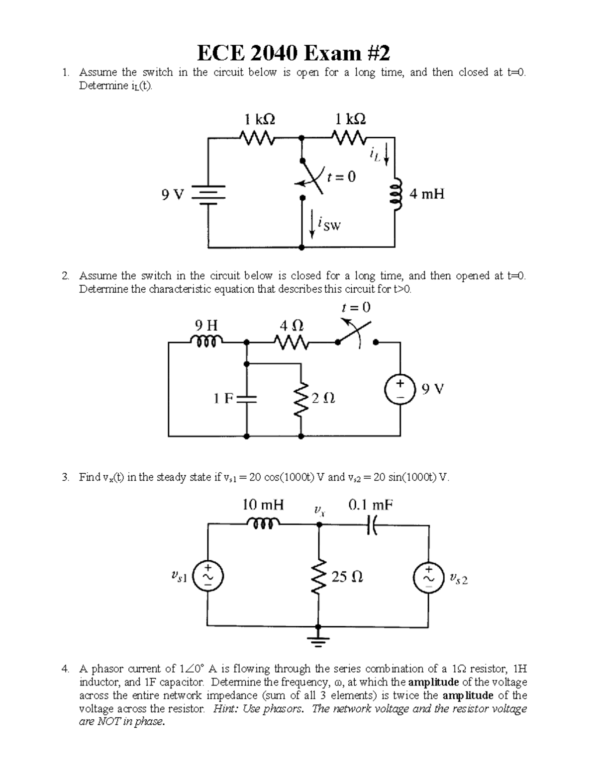 Sample Exam 2 - ECE 2040 Practice Questions and Solutions - Studocu