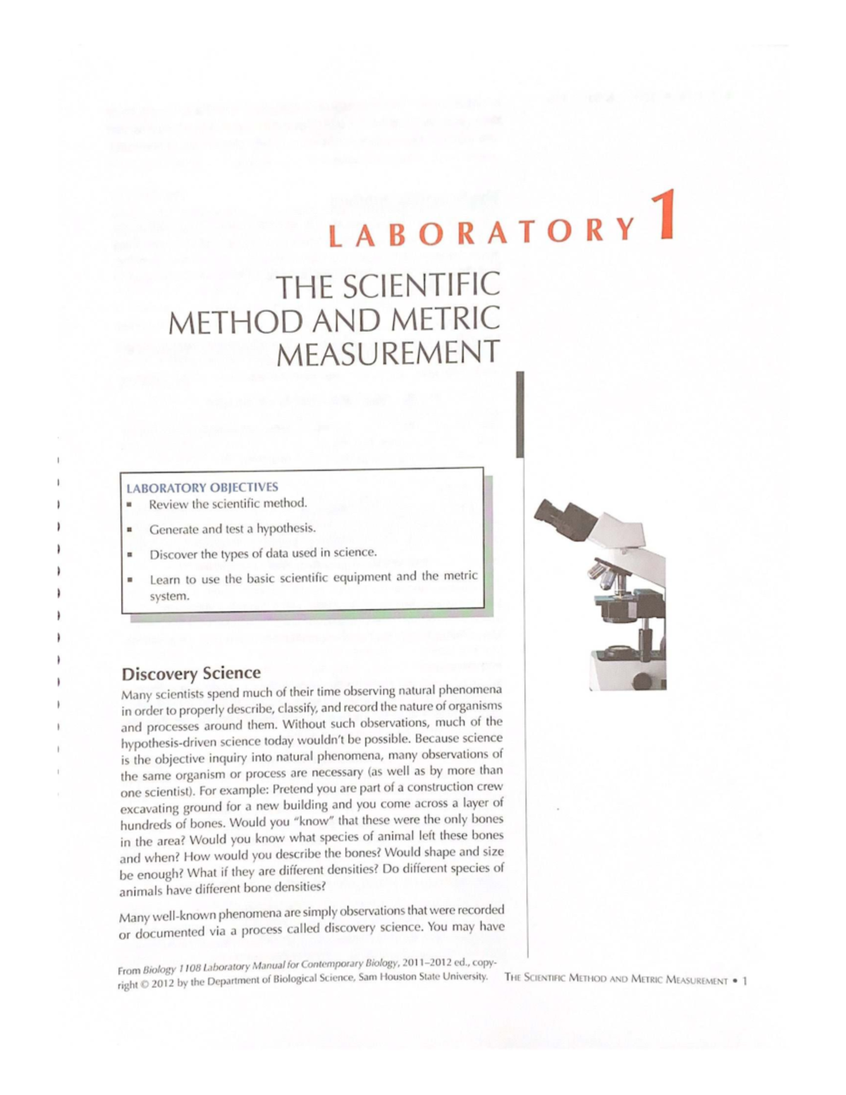 Biology 1108 Laboratory 1: Scientific Method & Metric Measurement Guide ...
