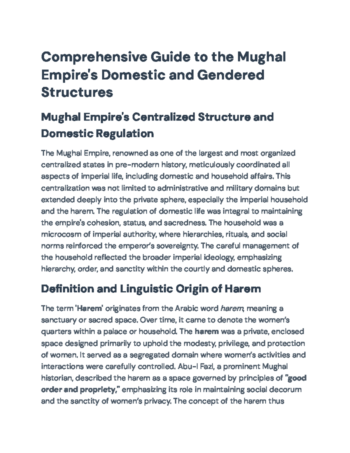 Comprehensive Analysis of Mughal Women's Roles & Harem Structure (HIST ...