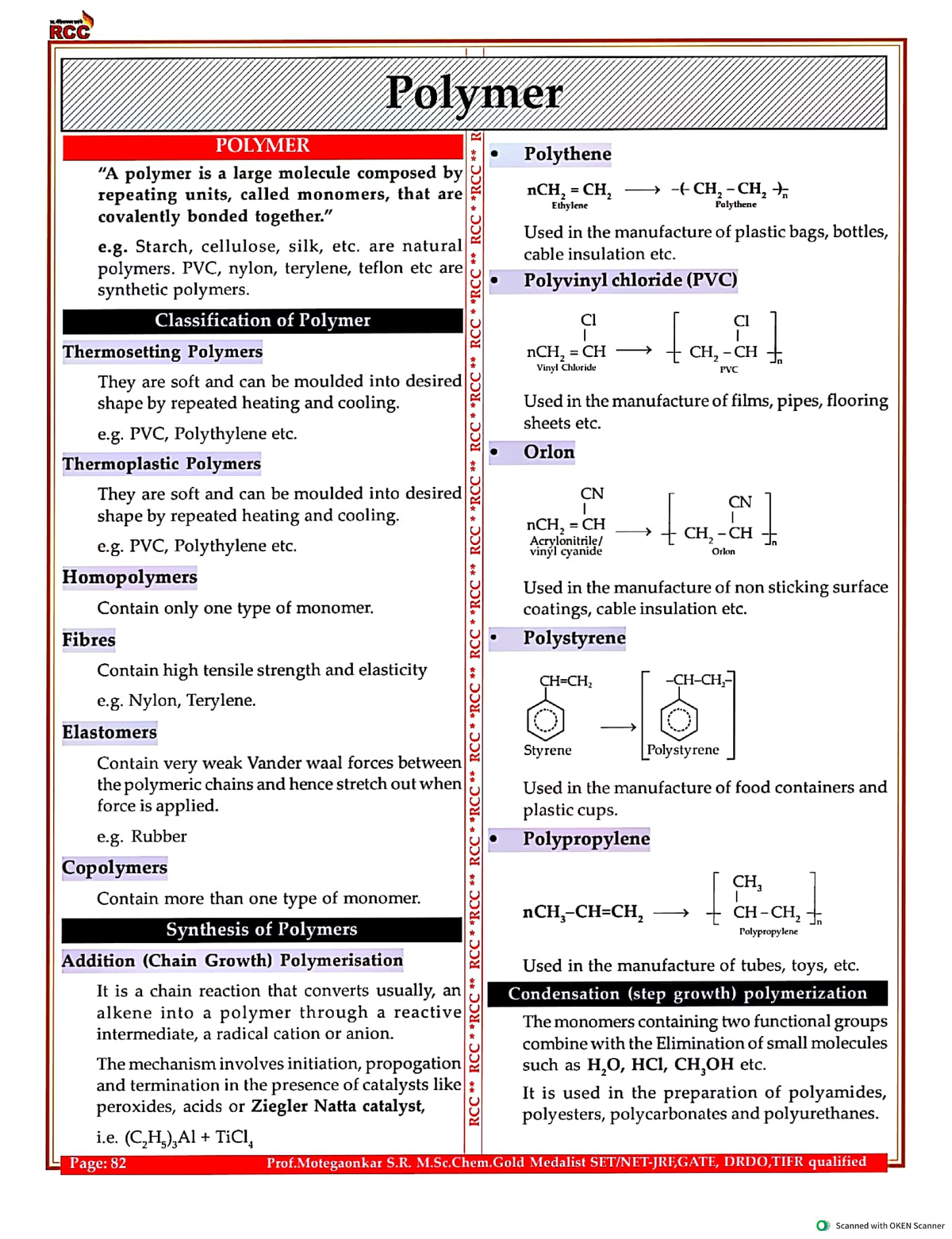 Chemistry - POLYMER Study Notes and Concepts - Studocu