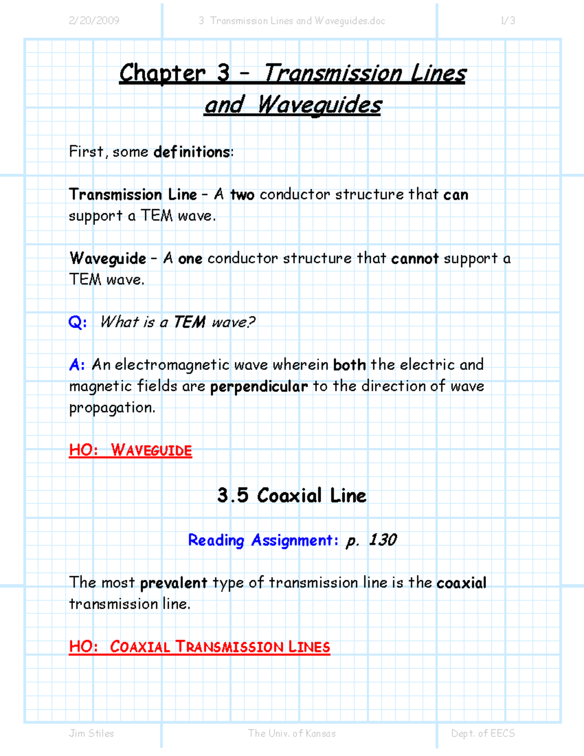 EECS 220 Chapter 3: Transmission Lines and Waveguides Overview - Studocu