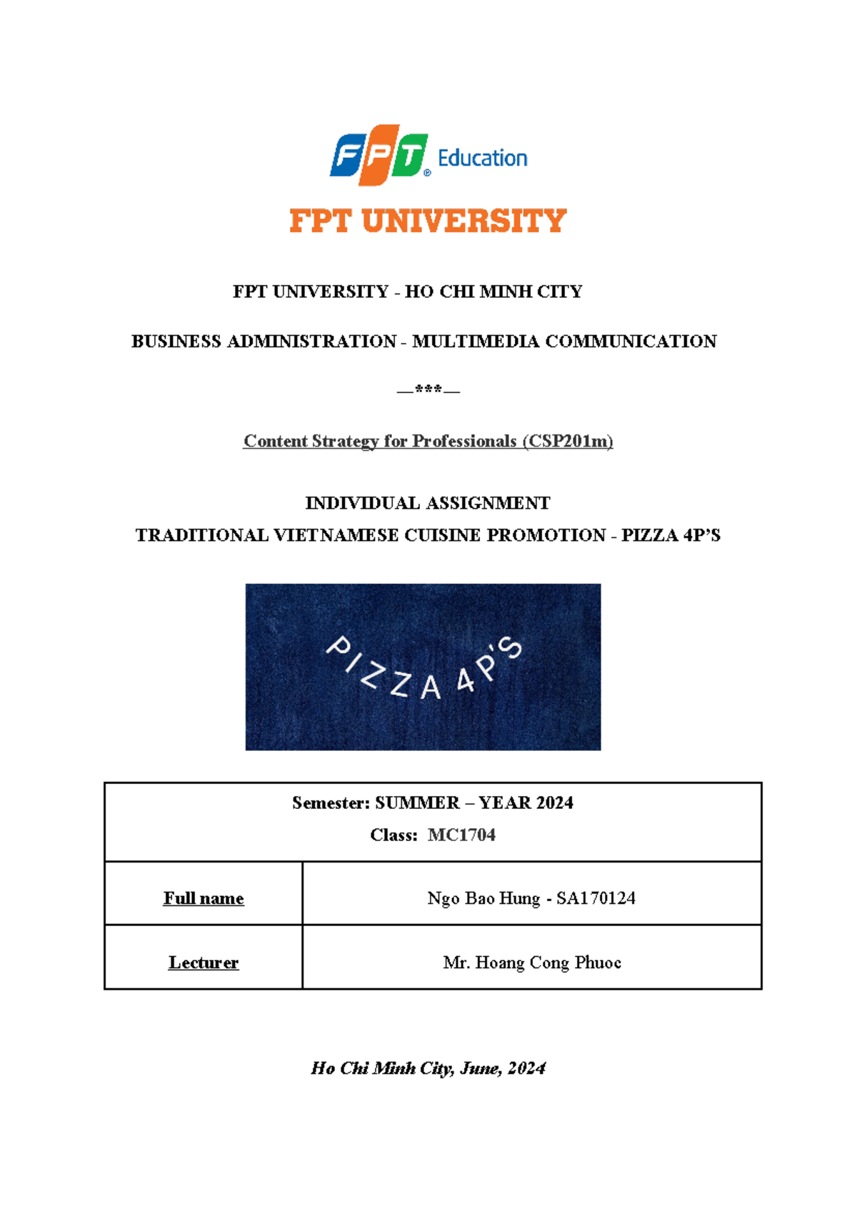 CSP201m - MC1704 - Individual Assignment II: Pizza 4P's Marketing ...