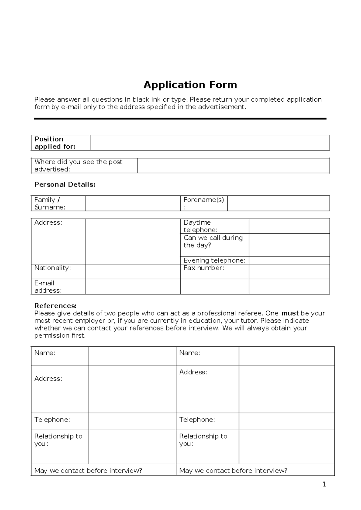 SHA Job Application Form: Complete Your Details Here - Studocu