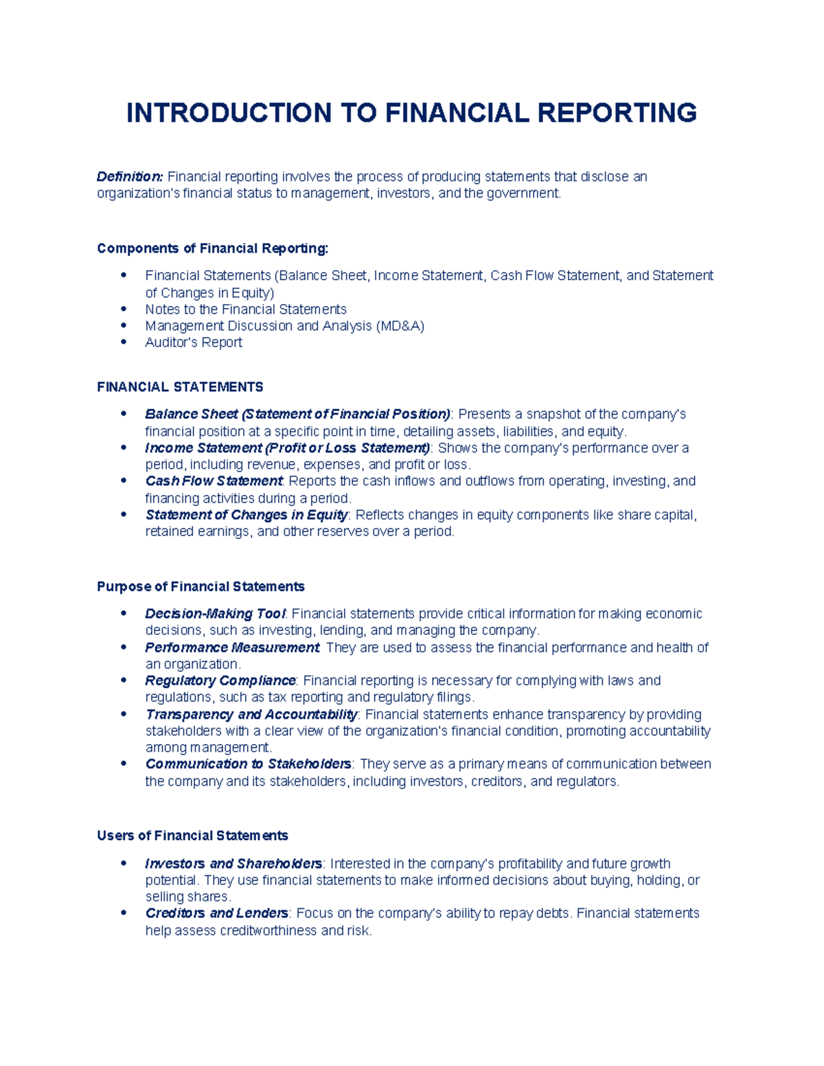 Financial reporting - Components of Financial Reporting: Financial ...