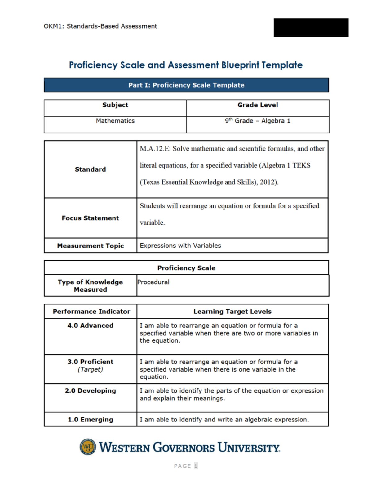 OKM1 TASK 2 Creating AND Scoring Standards- Based Assessments - D184 ...