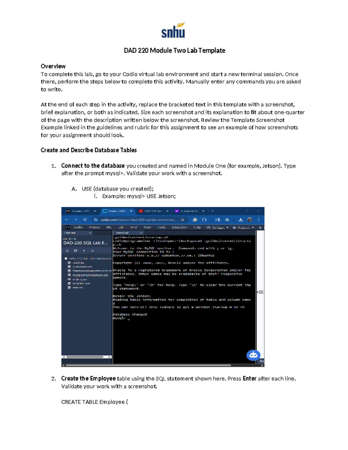DAD 220 Module Two Lab: Database Table Creation and Validation - Studocu