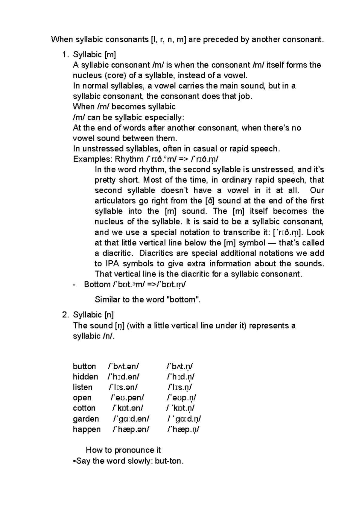 Syllabic Consonants: Understanding r and n in English - Studocu