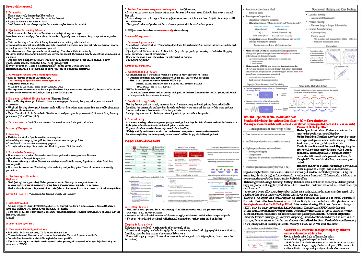 ISOM2700 Final Exam Cheatsheet: Forecasting & Inventory Management ...