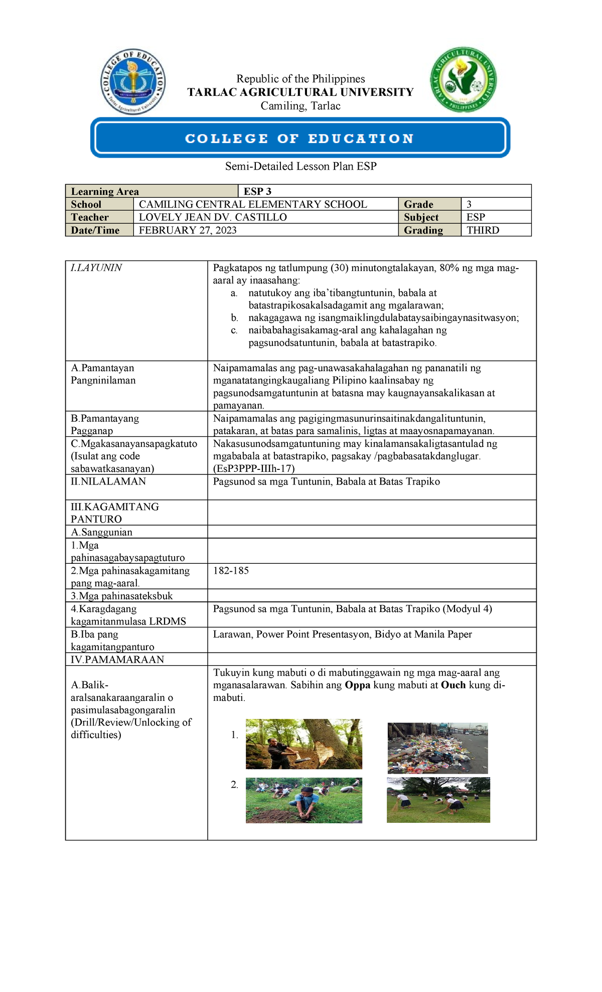 Lesson 1: Pagsunod sa mga Tuntunin, Babala at Batas Trapiko (ESP3 ...