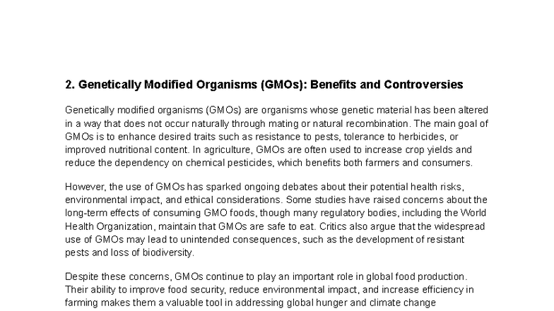 2. GMOs: Benefits, Risks, and Ethical Debates in Agriculture - Studocu