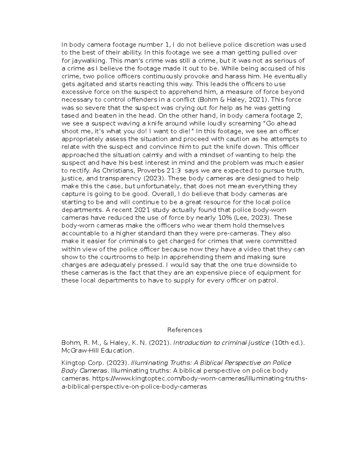Application Essay on Police Discretion and Body Cameras - Module 4 ...
