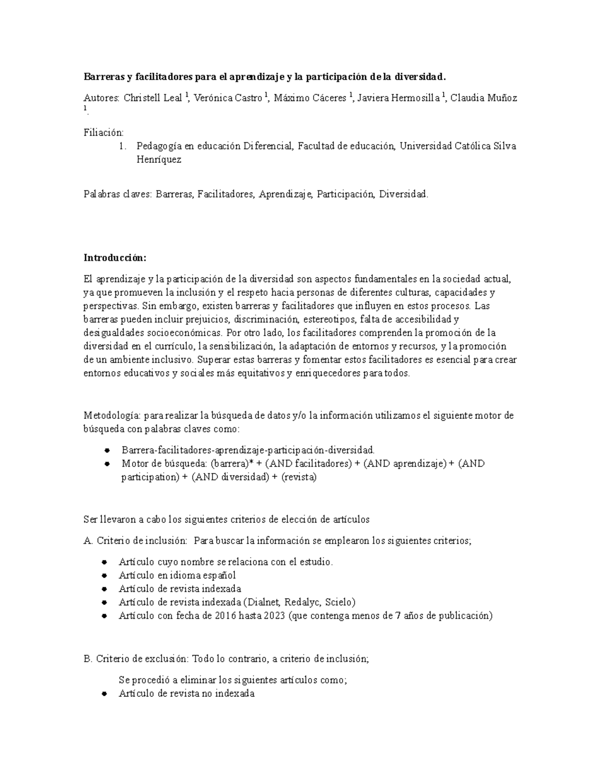 Plantilla para elaborar una revisi Ã³n bibliogr Ã¡fica - Barreras y ...