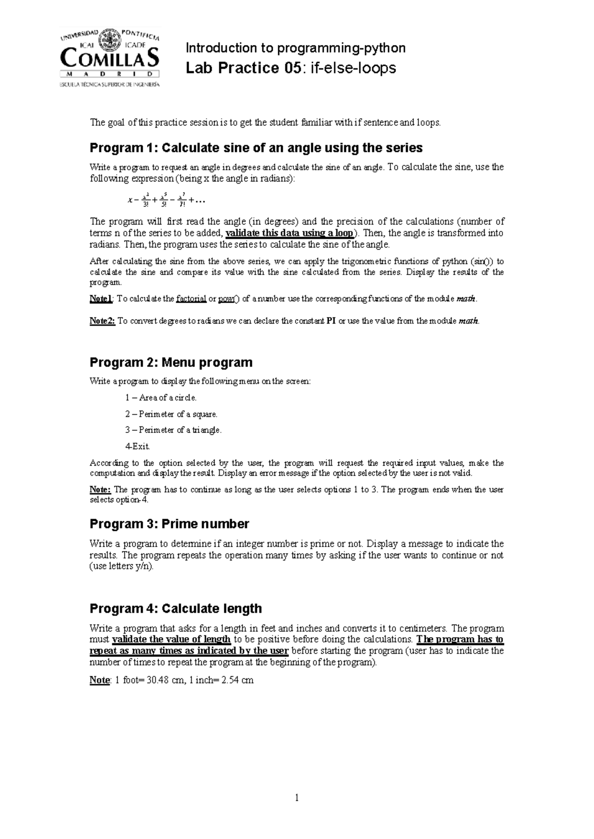 Lab Practice 05: Sine Calculation, Menu, Prime Check & Length Conversion - Studocu