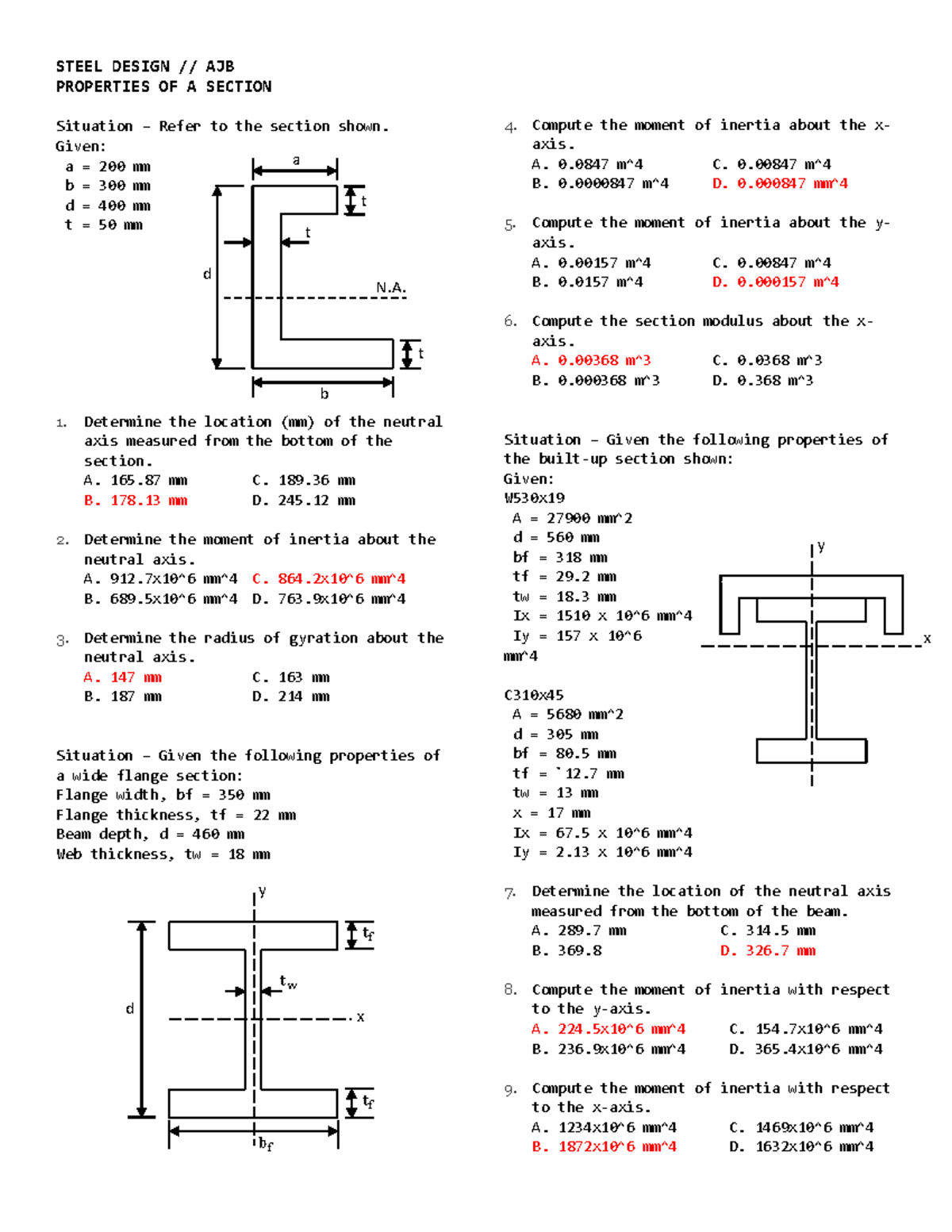 Steel- Design- Properties-OF-A- Section 1 - STEEL DESIGN // AJB b a d t ...