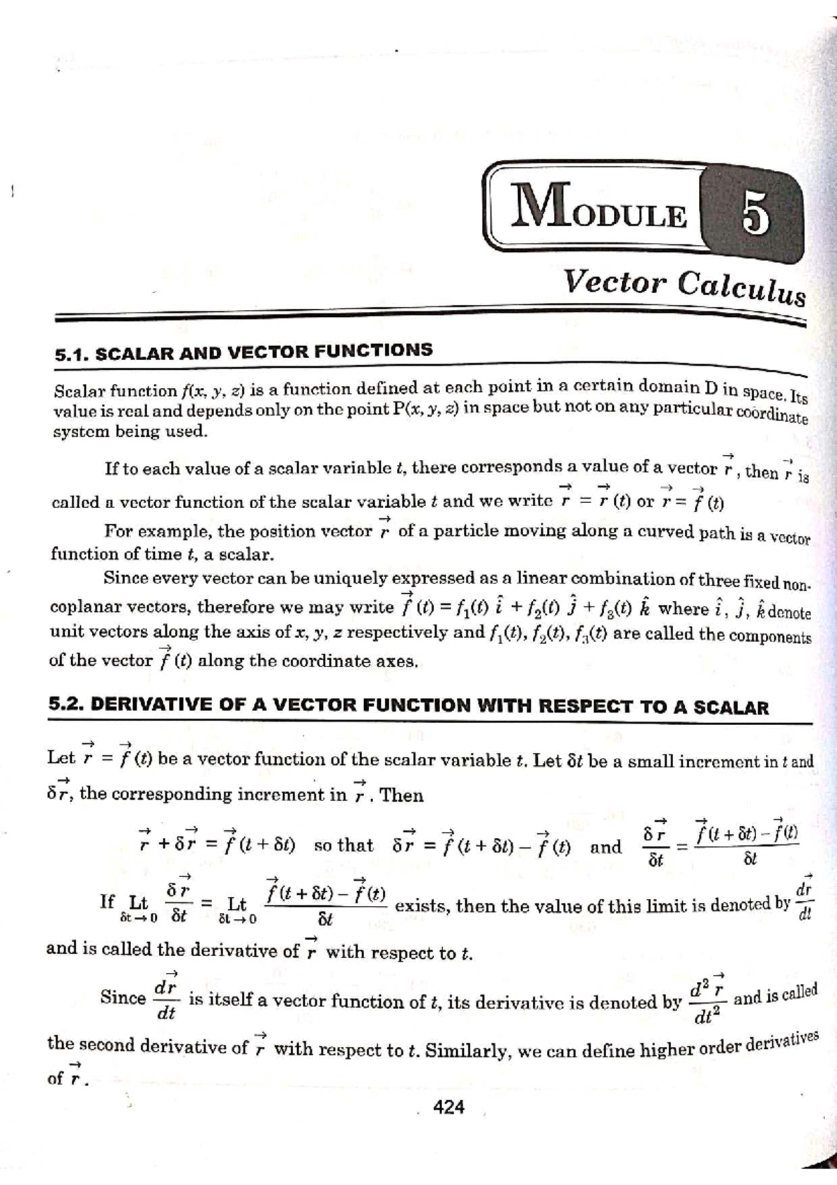 Unit 5: Vector Calculus - Scalar and Vector Functions - Studocu
