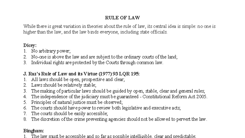 Rule of Law Exam Notes: Key Theories and Principles - Studocu